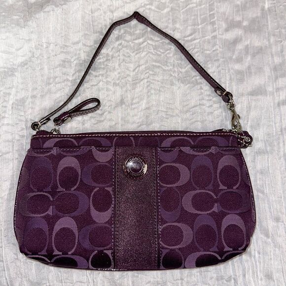 Coach | Bags | Coach Purple Silversignature C Logo Midsized Wristlet ...